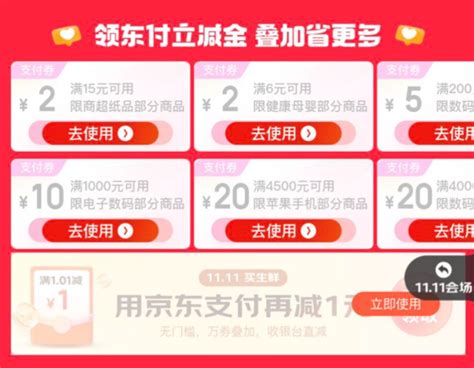 支付京东 双十一支付会场 领1元无门槛支付券 什么值得买
