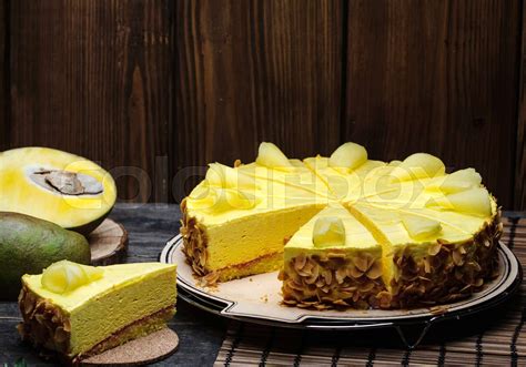 Yellow Cheesecake With Butter Cream Stock Image Colourbox