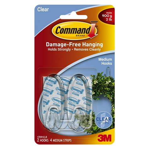 3m Command Hooks Medium Clear 2 Pkg