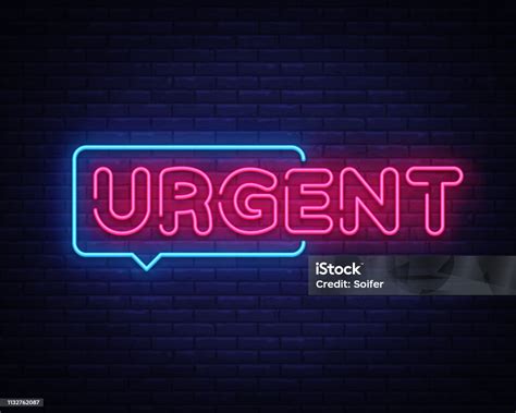 긴급 네온 텍스트 벡터 디자인 서식 파일입니다 긴급 네온 사인 빛 배너 디자인 요소 다채로운 현대 디자인 동향 밤 밝은 광고 밝은 기호 벡터 일러스트 간판에 대한 스톡 벡터