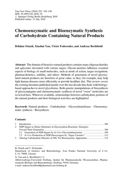 Pdf Cheminform Abstract Chemoenzymatic And Bioenzymatic Synthesis Of