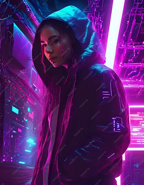 Premium Ai Image A Cyberpunk Hacker In A Neonlit Underground Hideout