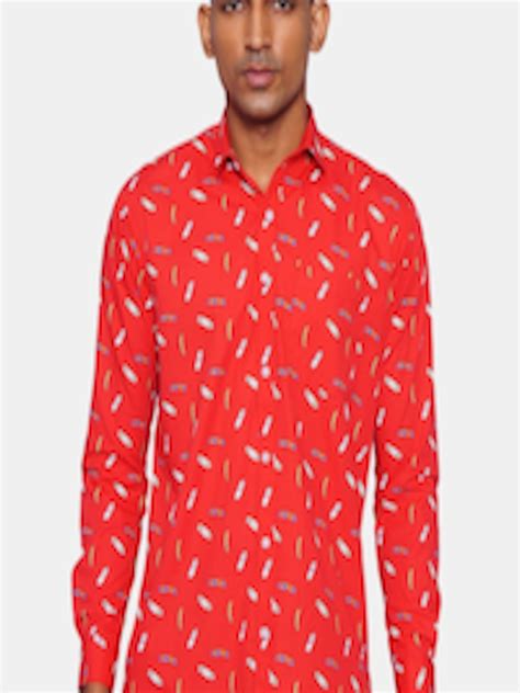 Buy Wintage Men Red Opaque Printed Pure Cotton Casual Shirt Shirts