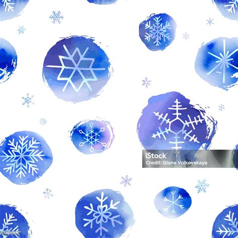 수채화 질감과 예술적인 푸른 눈송이의 원활한 겨울 크리스마스 패턴 눈덩이 0명에 대한 스톡 벡터 아트 및 기타 이미지 0명 12월 개체 그룹 Istock