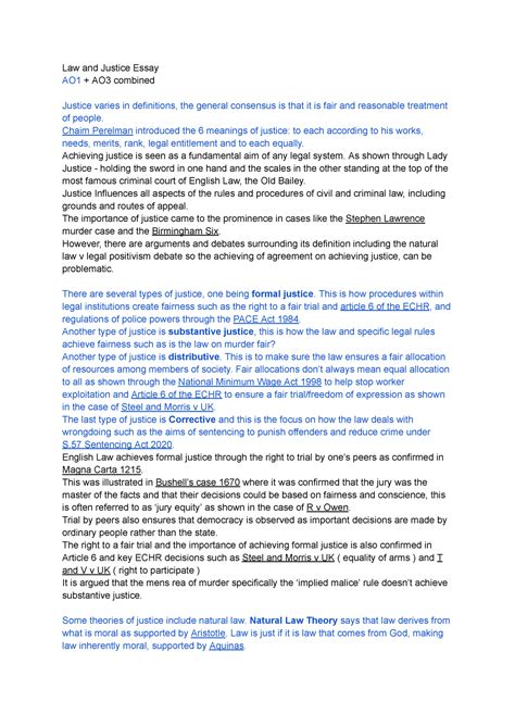 Law And Justice Essay Law And Justice Essay Ao1 Ao3 Combined