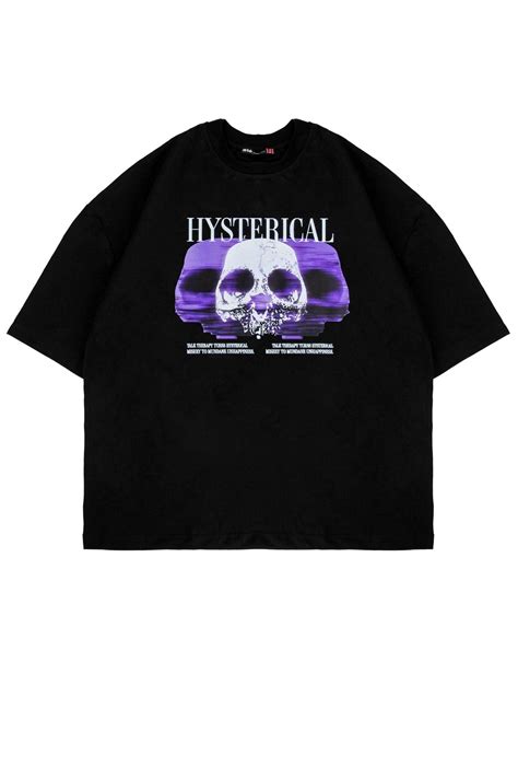 Sekizbiraltı Hysterıcal Baskılı Siyah Oversize Unisex Tshirt Fiyatı