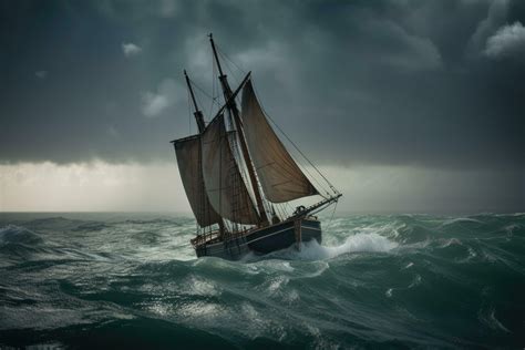 Vintage Sailboat In A Stormy Sea Vintage Style Photo Old Sailboat