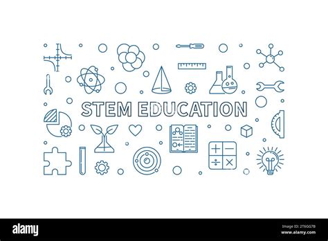 Stem Education Science Technology Engineering Mathematics Outline Concept Banner Vector