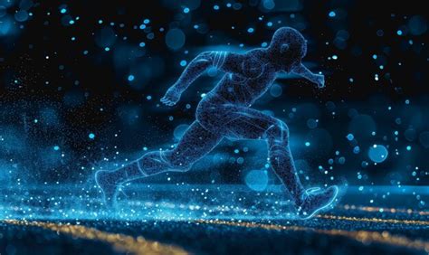 Premium Photo Digital Humanoid Sprinting In A Futuristic Glowing Blue Lines Dark Background