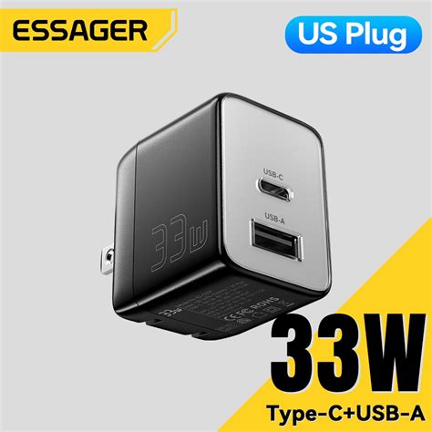 Essager L W GaN Charger USB Type C Charger Fast Charging Support PD QC Adapter For