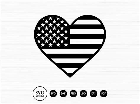 American Flag Heart Svg Instant Download Vinyl Craft Cutting File Die