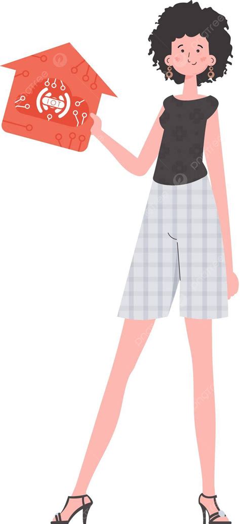 Vector Illustration Woman Holding House Icon For Iot And Automation Vector Phone Cyberspace