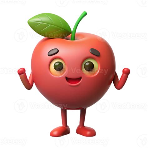 Dazzling Standout Apple Character With Leaf And Stem Symmetrical Design Flat Color With