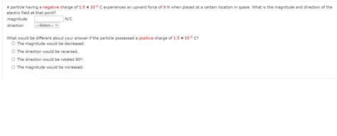 Solved A Particle Having A Negative Charge Of C Chegg