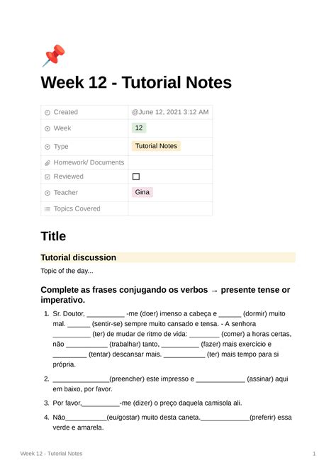 Week 12 Tutorial Notes Week 12 Tutorial Notes 1 º Week 12