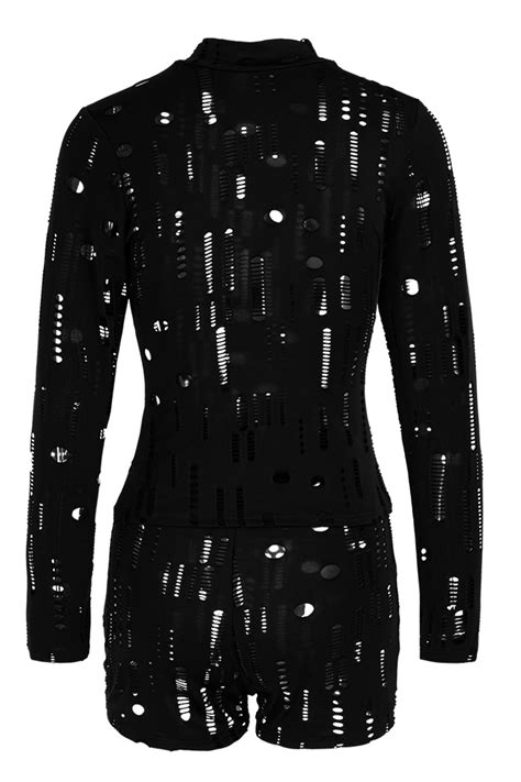 Wholesale Black Fashion Sexy Solid Ripped Half A Turtleneck Long Sleeve