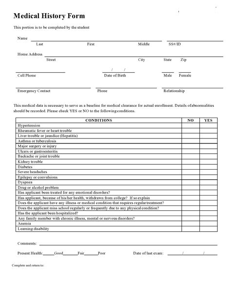 Printable Medical History Form