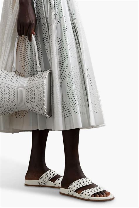 AlaÏa Eyelet Embellished Laser Cut Leather Sandals The Outnet