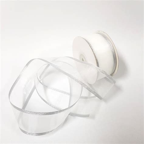 Sheer Organza Ribbon 38mm Silver White Desflora