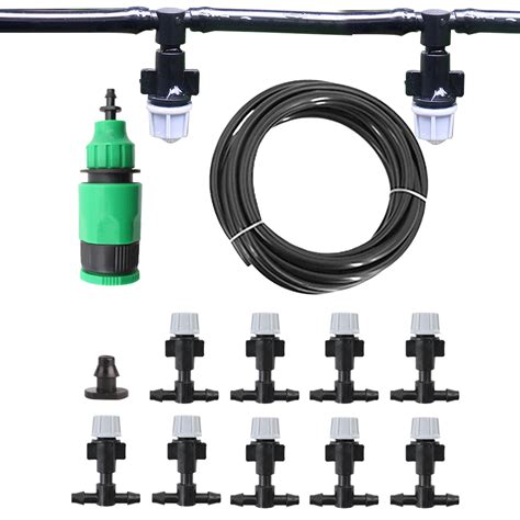 안개 노즐 연무 드리퍼 분무기 헤드 티 커넥터 자동 물방울 관개 시스템 조절 가능한 분무 스프링클러 정원 도구 Aliexpress
