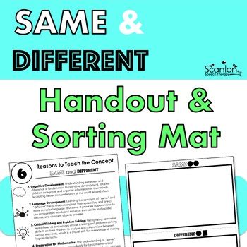 Free Same And Different Handout And Sorting Mat By Scanlon Speech Therapy