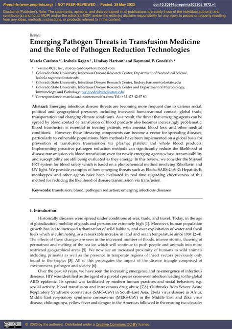 Pdf Emerging Pathogen Threats In Transfusion Medicine And The Role Of Pathogen Reduction