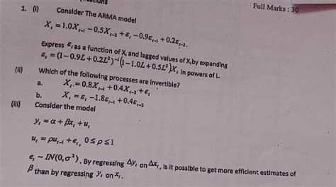 Solved i Consider The ARMA model Express εt as a Chegg
