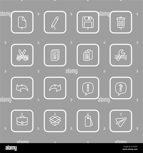 EPS White Line Web Icon Set With Rounded Rectangle Frame For Web UI Infographic And Mobile