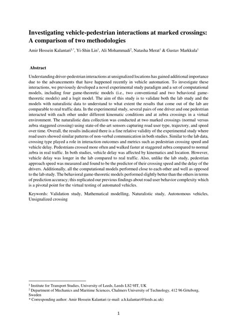 Pdf Investigating Vehicle Pedestrian Interactions At Marked Crossings