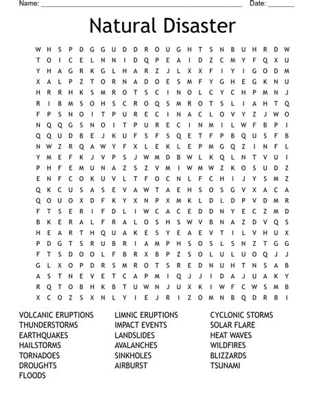 Natural Disaster Word Search Printable Word Search Maker