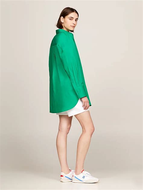 Essential Th Monogram Stamp Oversized Shirt Green Tommy Hilfiger