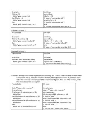 Pseudo Code Practice Problems C Basics DOCX