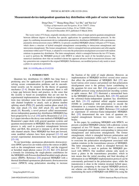 Pdf Measurement Device Independent Quantum Key Distribution With Pairs Of Vector Vortex Beams
