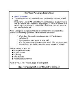 One Word Paragraph Beginning Of The Year Goal Setting Exercise