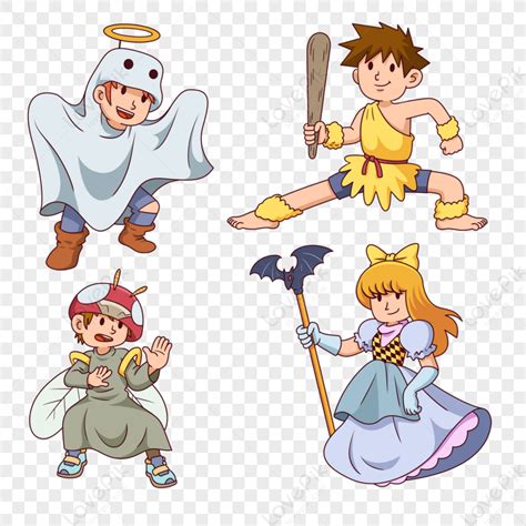 할로윈 일러스트 유령처럼 옷을 입고 장난 꾸러기 아이들사탕야만인 Png 일러스트 무료 다운로드 Lovepik