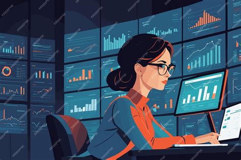Female Data Analyst Working On Multiple Digital Screens Premium Ai