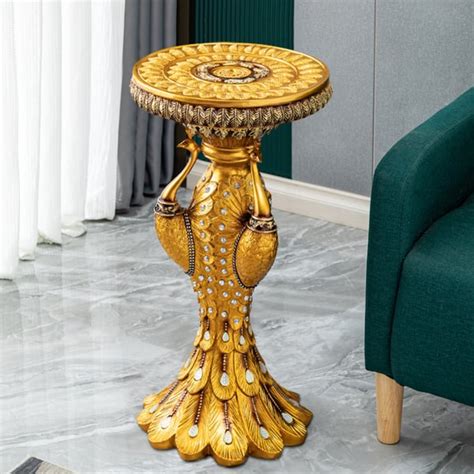 272 Tall European Vintage Gold Pedestal Plant Stand Peacock Side