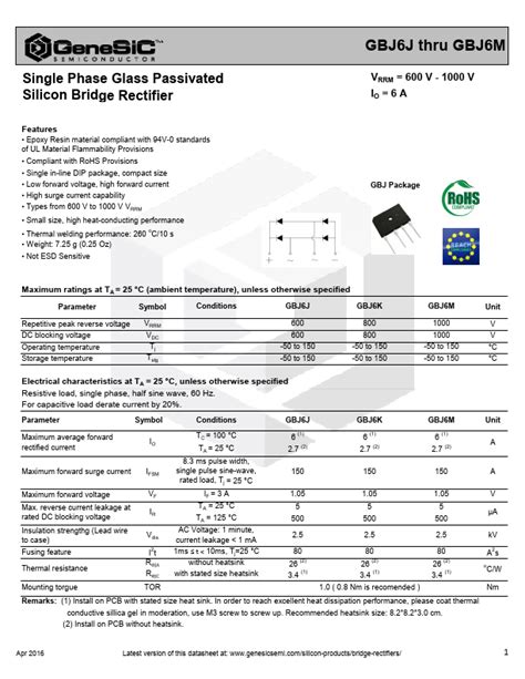 GBJ6K Datasheet Pdf GeneSiC