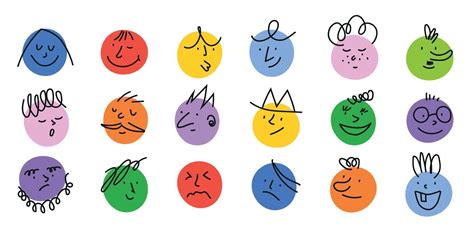 Round Abstract Comic Faces With Different Emotions Set Of Emoticons