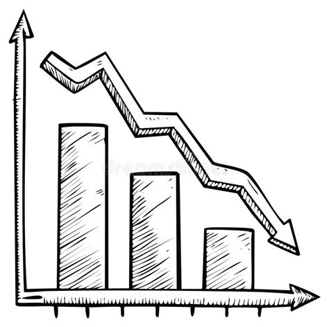 Hand Drawn Bar Graph Chart With Downward Trend Arrow Representing