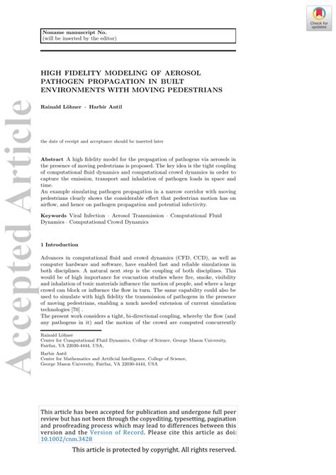 Pdf High Fidelity Modeling Of Aerosol Pathogen Propagation In Built Environments With Moving