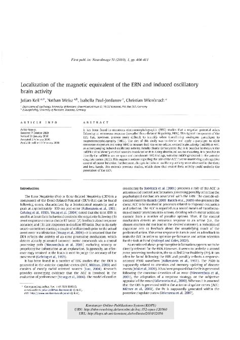 Pdf Localization Of The Magnetic Equivalent Of The Ern And Induced Oscillatory Brain Activity