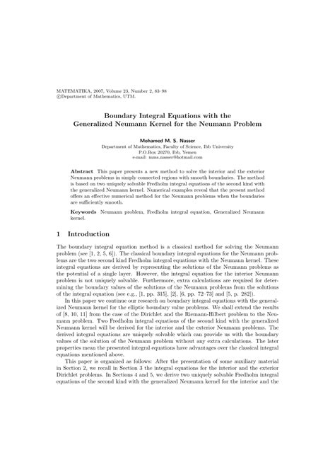 Pdf Boundary Integral Equations With The Generalized Neumann Kernel