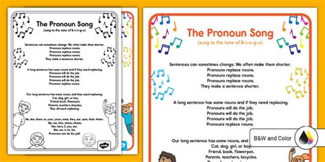 The Pronoun Song Lyrics Poster Teacher Made Twinkl