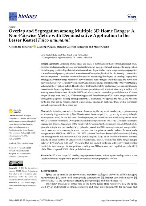 Pdf Overlap And Segregation Among Multiple 3d Home Ranges A Non