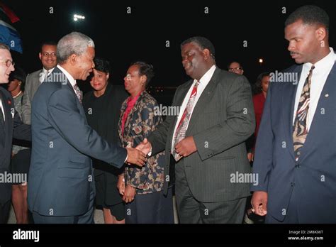 South Africas President Nelson Mandela Shakes Hands With Several Local