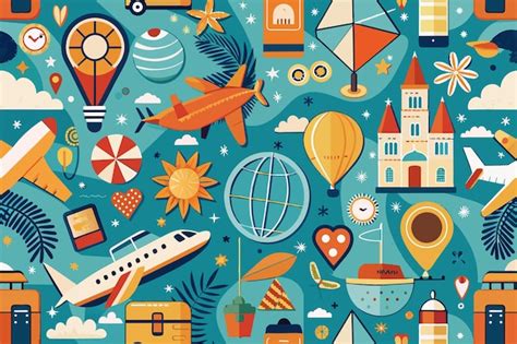 Travel Pattern With Elements And Dash Lines Seamless Pattern Design Premium Ai Generated Vector