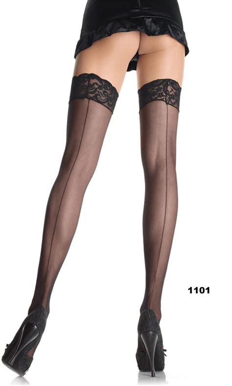 BURLESQUE RETRO PIN UP FASHION FISHNET OPAQUE LACE BACK SEAM HOLD UP