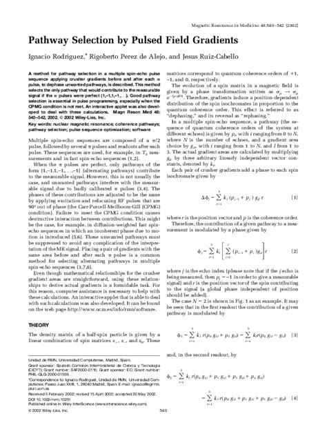 Pdf Pathway Selection By Pulsed Field Gradients
