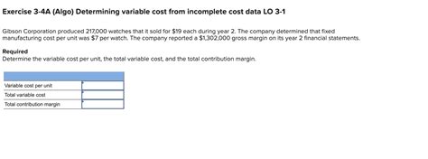 Solved Exercise 3 4a Algo Determining Variable Cost From